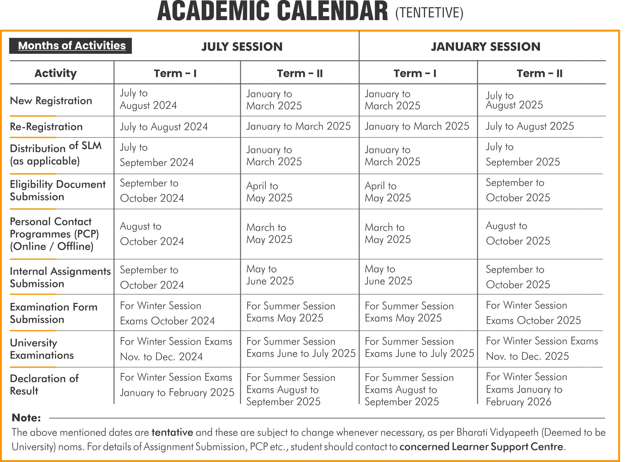 Academic Calendar – School of Distance Education